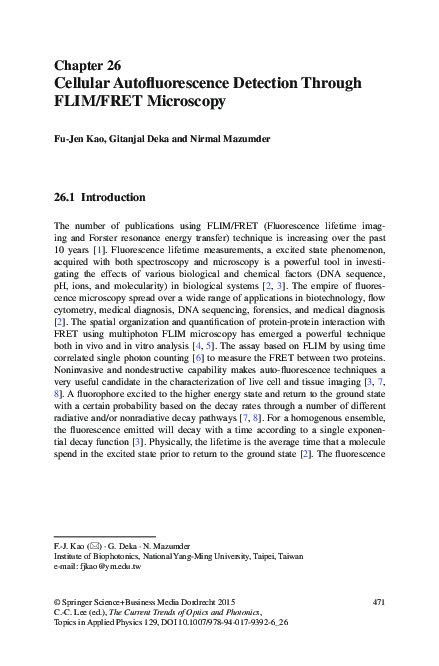 (PDF) Cellular Autofluorescence Detection Through FLIM/FRET Microscopy