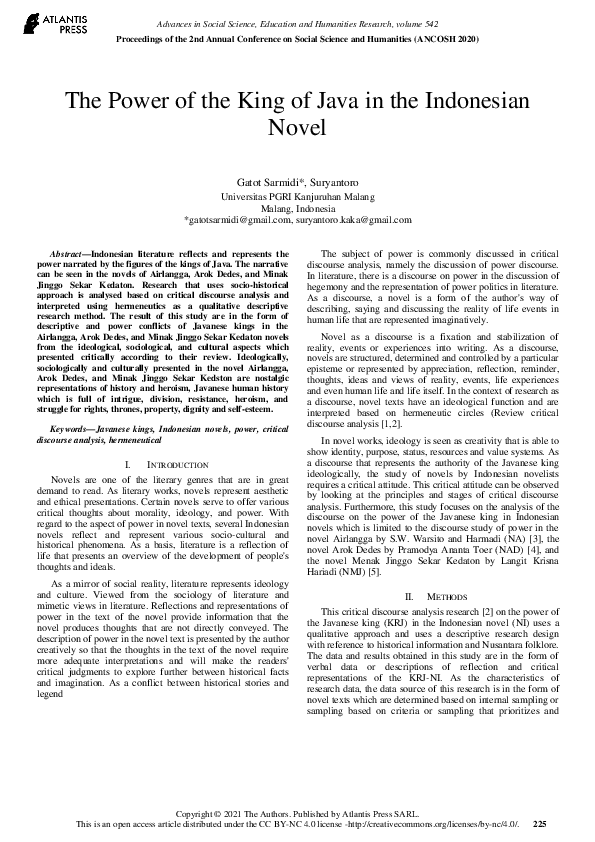 (PDF) The Power of the King of Java in the Indonesian Novel