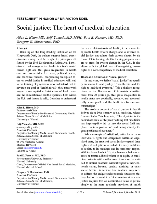 (PDF) Social justice: The heart of medical education