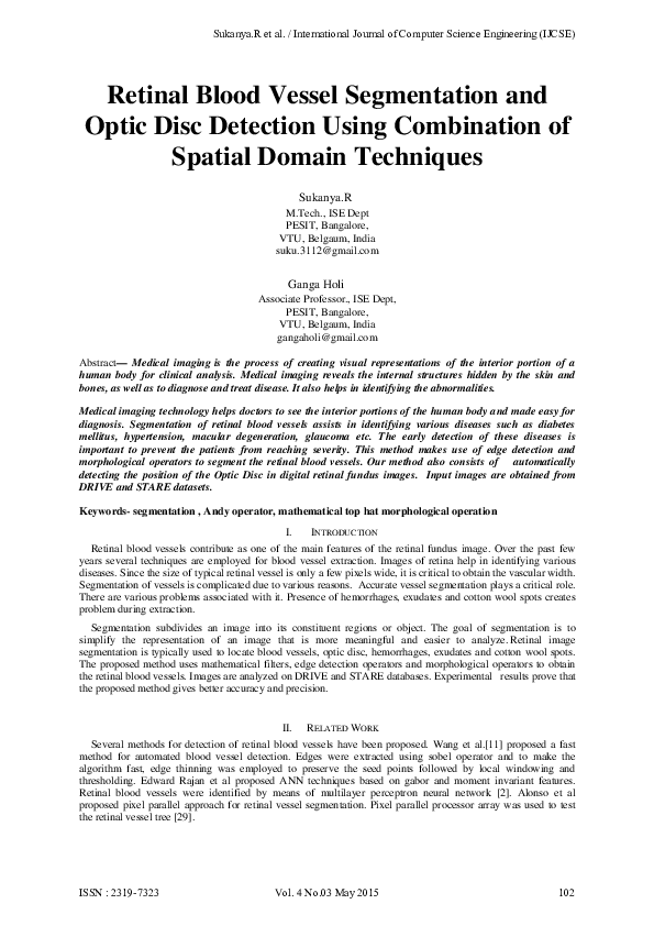 (PDF) Retinal Vessel Segmentation and Optic Disc Detection
