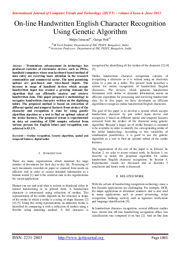 Pdf On Line Handwritten English Character Recognition Using Genetic