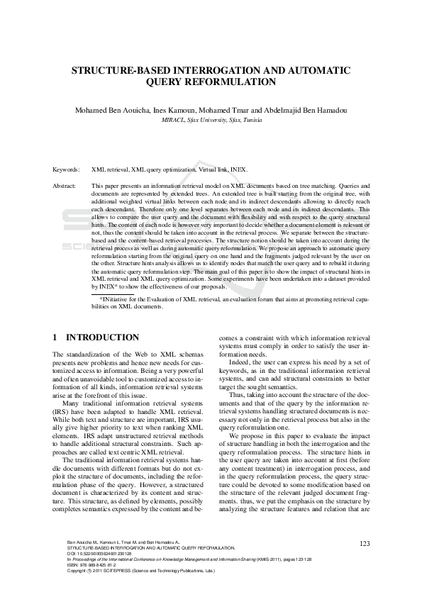 Pdf Structure Based Interrogation And Automatic Query Reformulation Inès Kamoun Fourati