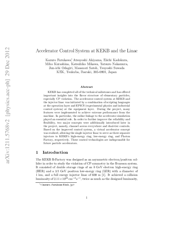 (PDF) Accelerator control system at KEKB and the linac