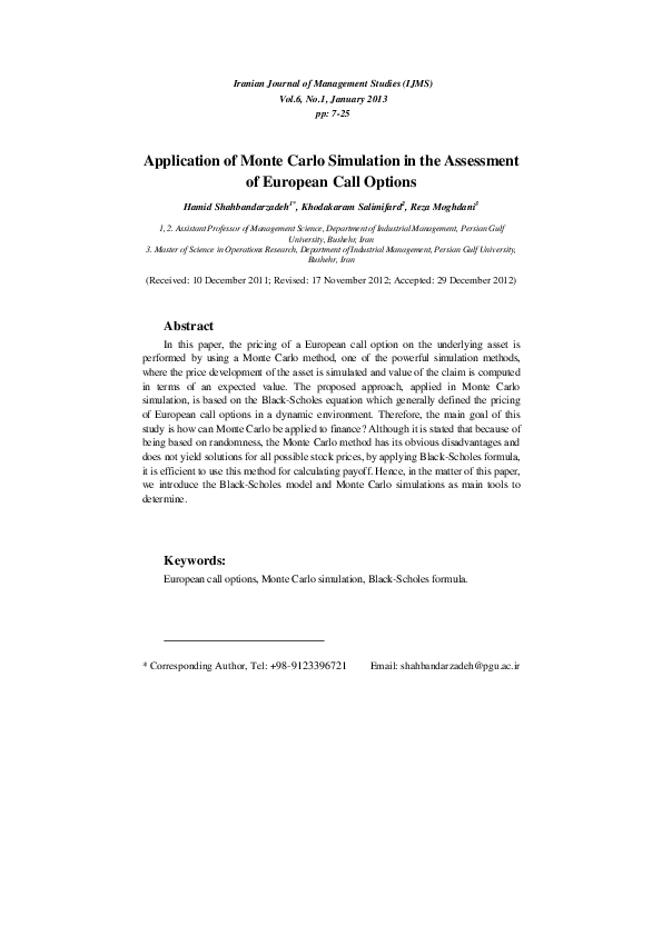 Pdf Application Of Monte Carlo Simulation In The Assessment Of
