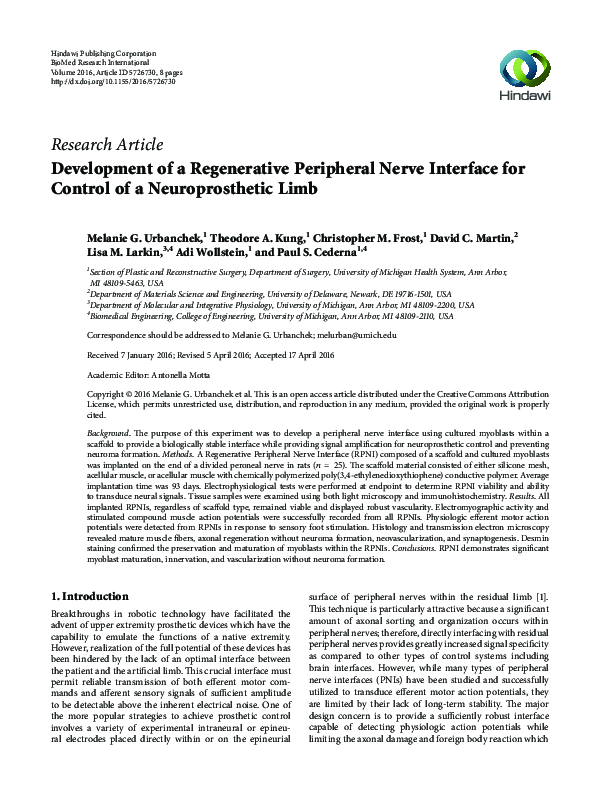 (PDF) Development of a Regenerative Peripheral Nerve Interface for ...