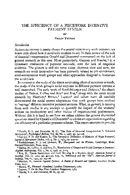 (PDF) The efficiency of a piecework incentive payment system