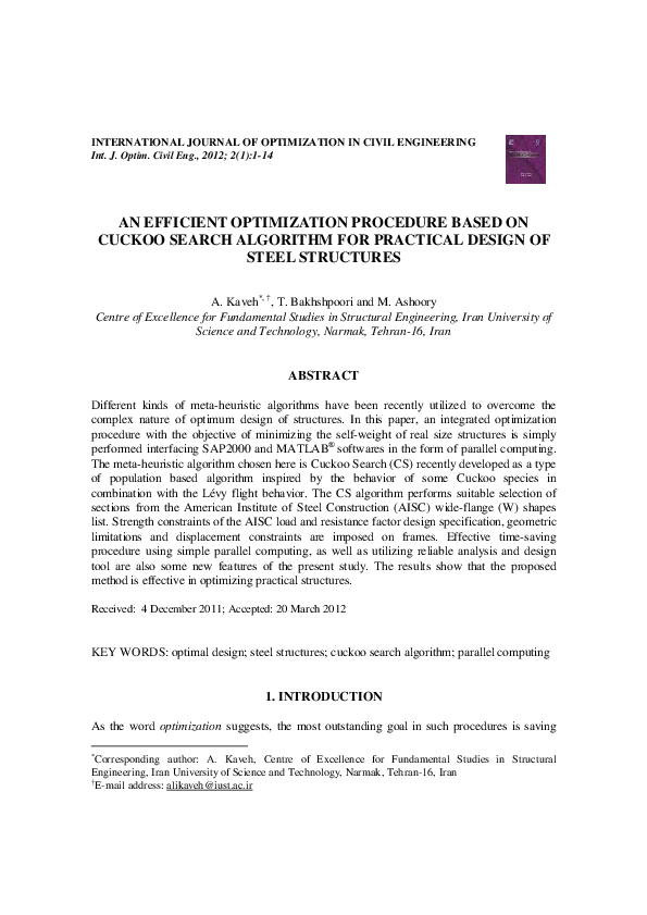 (PDF) An Efficient Optimization Procedure Based on Cuckoo Search Algorithm for Practical Design ...