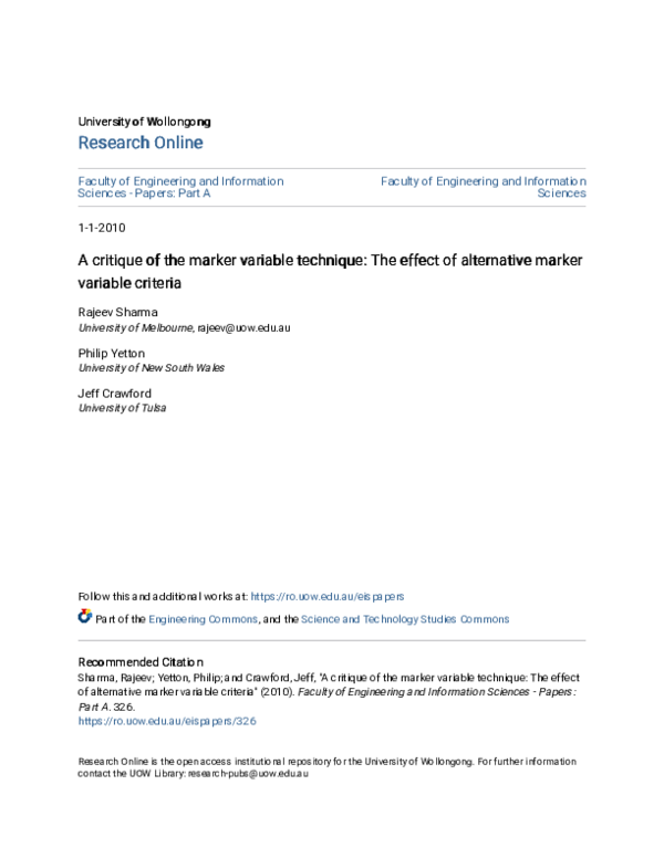 (PDF) A Critique of the Marker Variable Technique: The Effect of Alternative Marker Variable ...