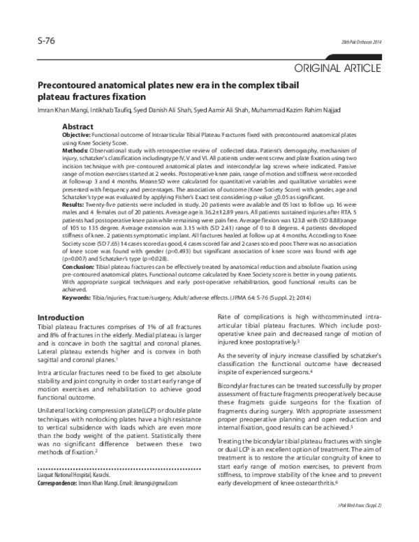 (PDF) Precontoured anatomical plates new era in the complex tibail ...