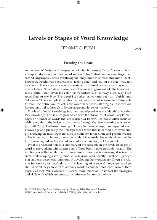 (PDF) Levels or stages of word knowledge
