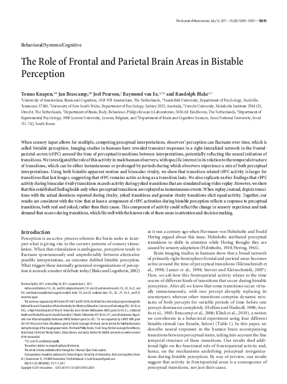 (PDF) The role of frontal and parietal brain areas in bistable ...