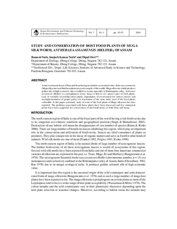 (PDF) Study and Conservation of Host Food Plants of Muga Silkworm ...