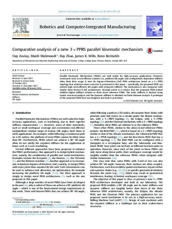 (PDF) Comparative analysis of a new 3×PPRS parallel kinematic mechanism