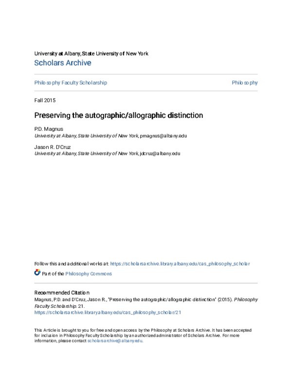 (PDF) Preserving the Autographic/Allographic Distinction