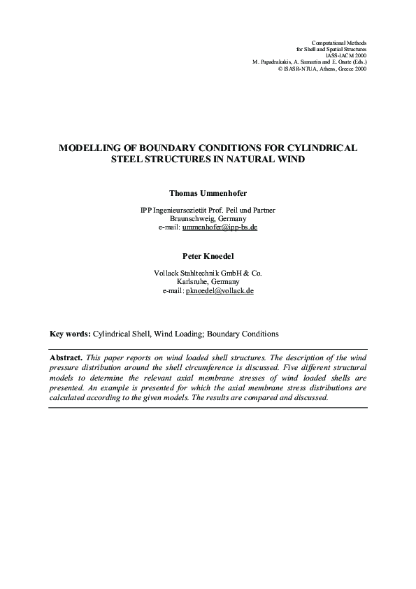 (PDF) Modelling of Boundary Conditions for Cylindrical Steel Structures in Natural Wind | Thomas ...