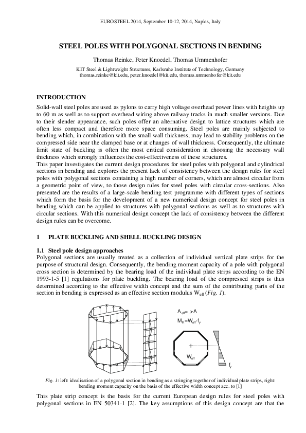 (PDF) Steel Poles with Polygonal Sections in Bending