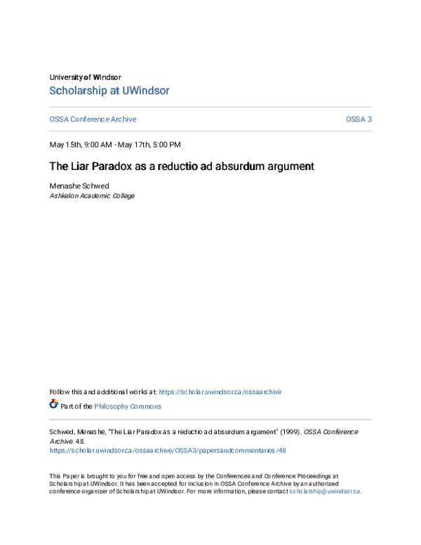(PDF) The Liar Paradox as a reductio ad absurdum argument