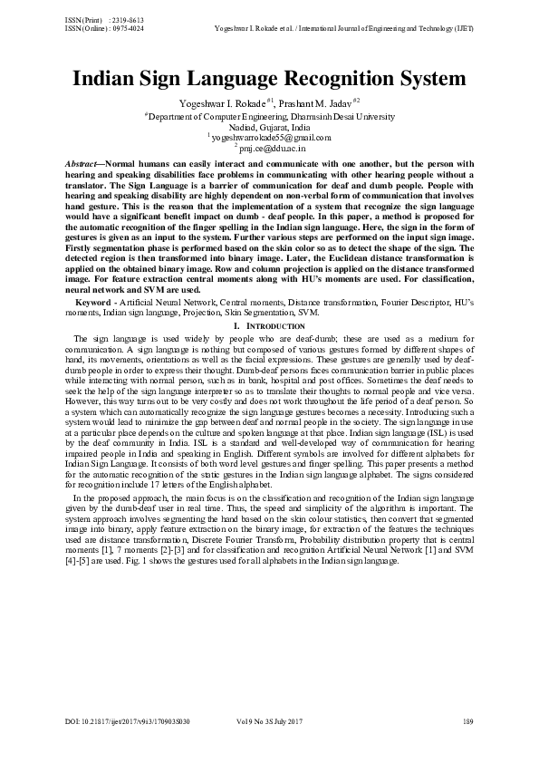 (PDF) Indian Sign Language Recognition System | Prashant Jadav ...