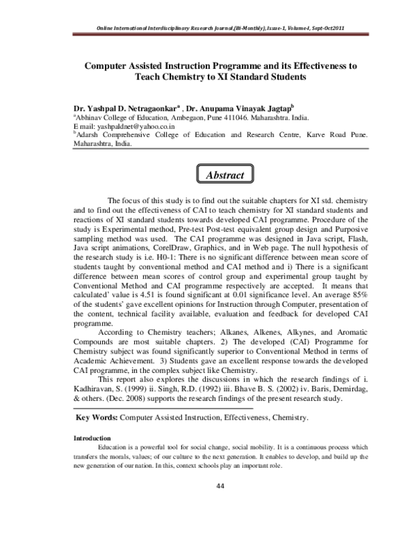 (PDF) Development of Computer Assisted Instruction Programme and its Effectiveness to Teach ...