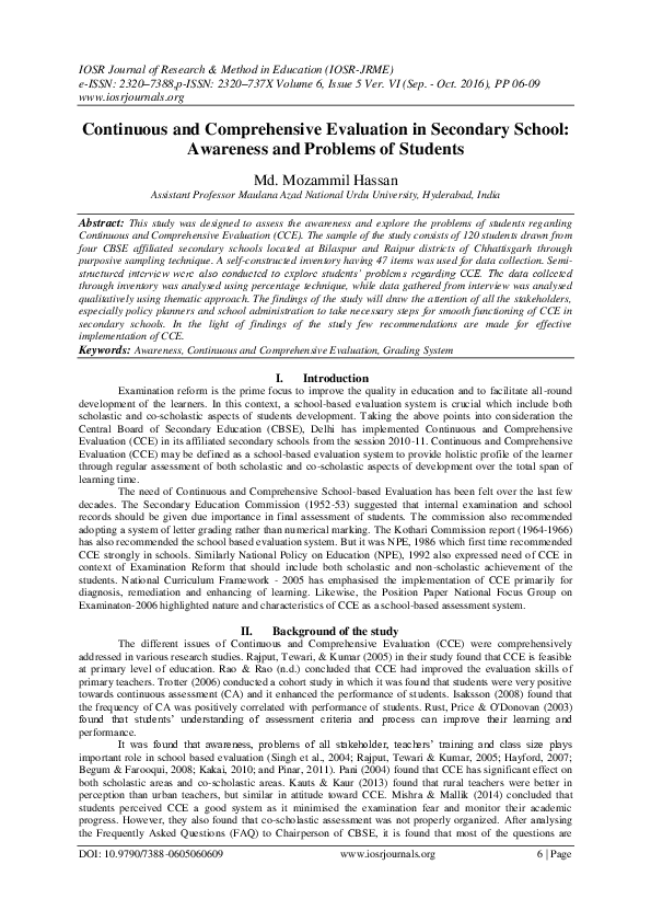 (PDF) Continuous and Comprehensive Evaluation in Secondary School ...