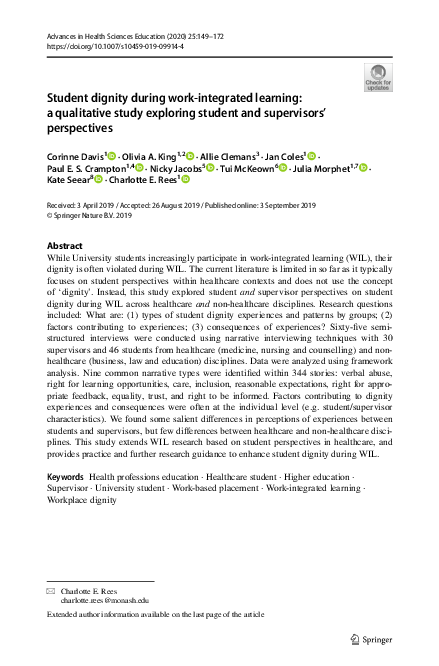 (PDF) Student dignity during work-integrated learning: a qualitative ...