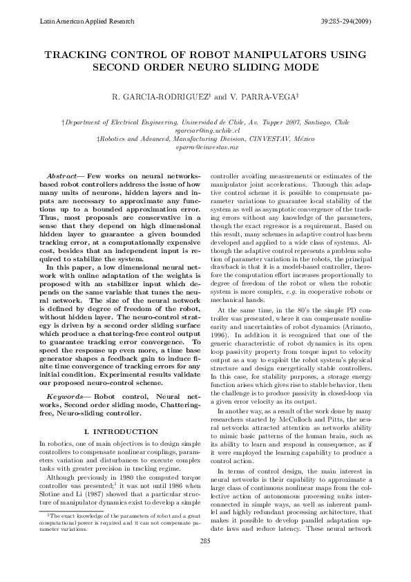 (PDF) Tracking control of robot manipulators using second order neuro ...