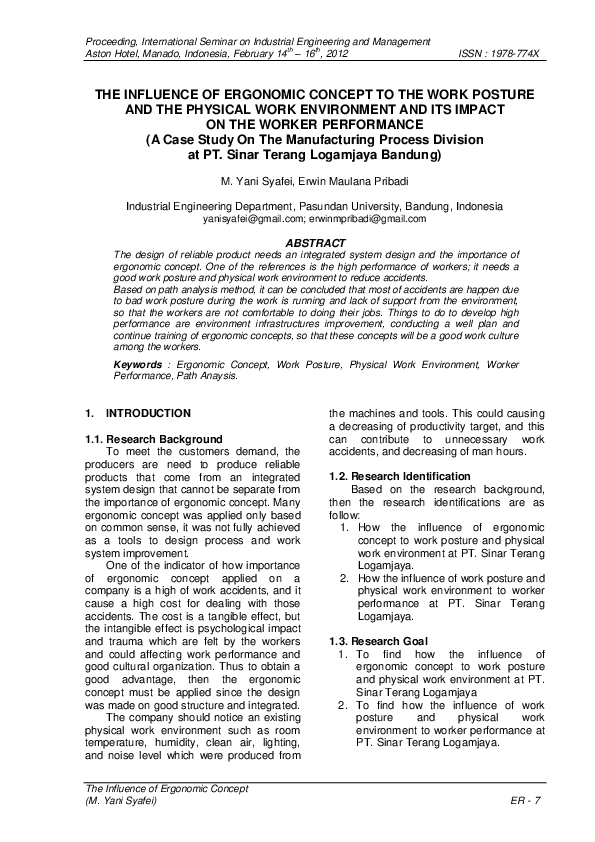 (PDF) THE INFLUENCE OF ERGONOMIC CONCEPT TO THE WORK POSTURE AND THE ...
