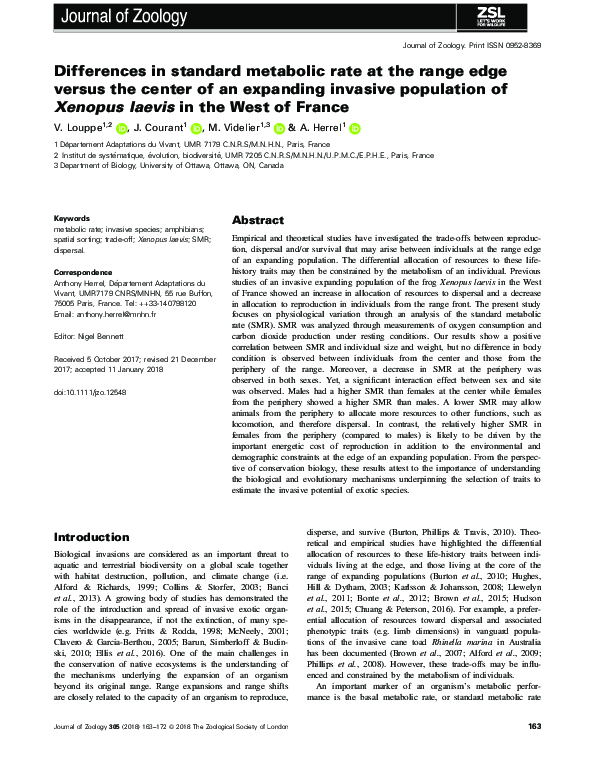 (PDF) Differences in standard metabolic rate at the range edge versus ...