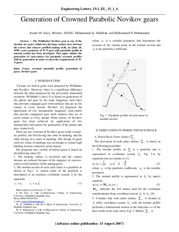 (PDF) Generation of Crowned Parabolic Novikov gears