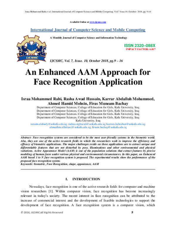 (PDF) An Enhanced AAM Approach for Face Recognition Application