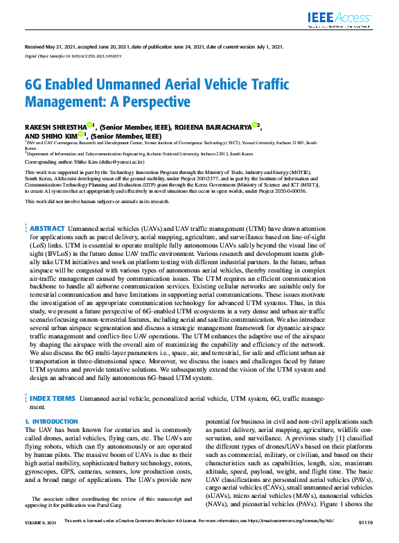 (PDF) 6G Enabled Unmanned Aerial Vehicle Traffic Management: A Perspective