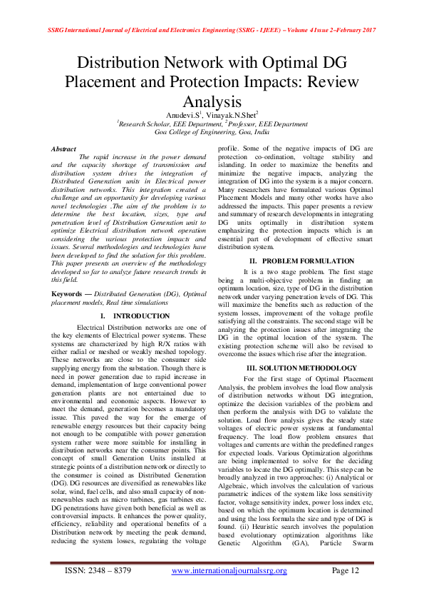 Pdf Distribution Network With Optimal Dg Placement And Protection Impacts Review Analysis