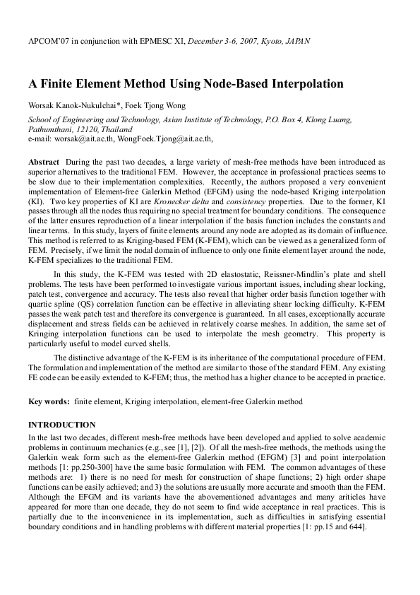 Pdf A Finite Element Method Using Node Based Interpolation