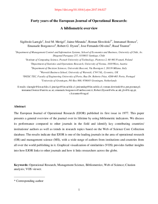 (PDF) Forty years of the European Journal of Operational Research: A ...