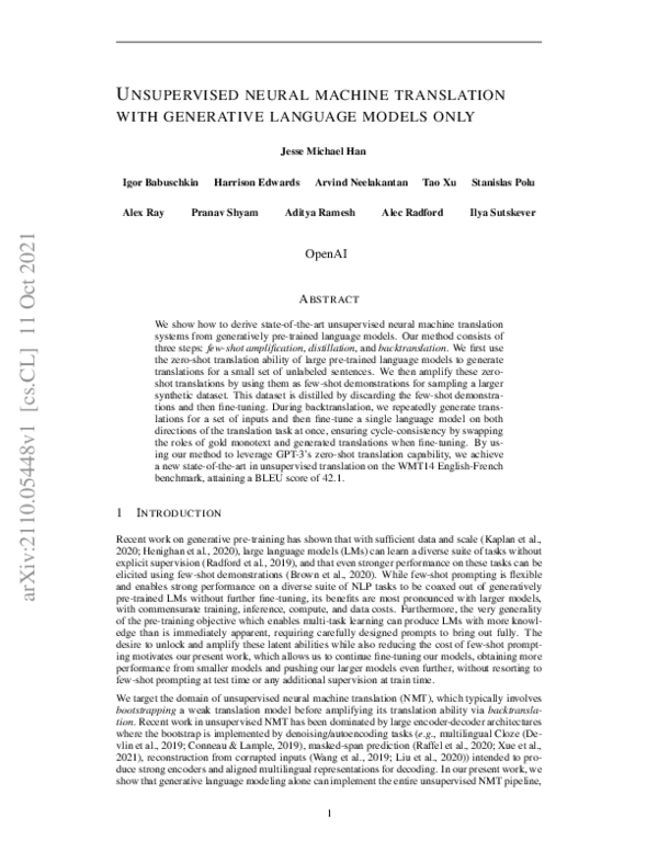 (PDF) Unsupervised Neural Machine Translation with Generative Language ...