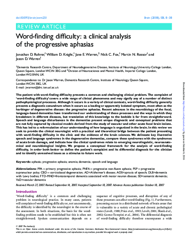 (PDF) Word-finding difficulty: a clinical analysis of the progressive ...