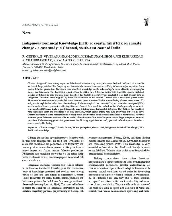 (PDF) Indigenous Technical Knowledge (ITK) of coastal fisherfolk on ...