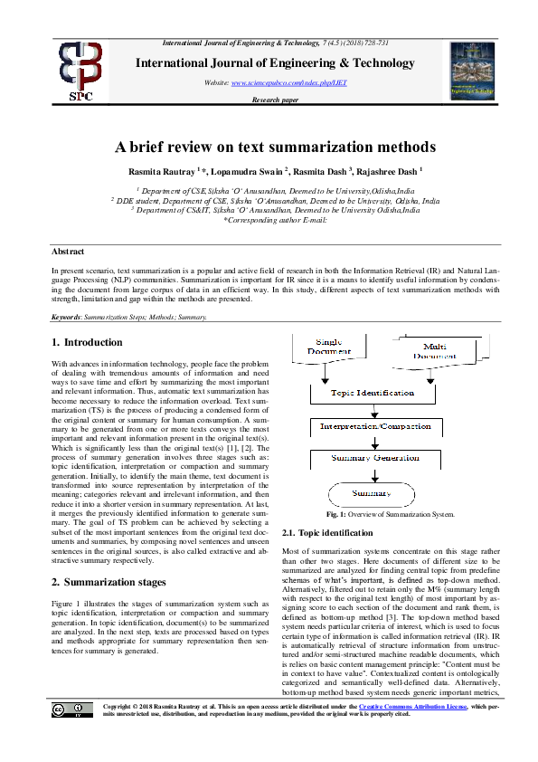 Pdf A Brief Review On Text Summarization Methods