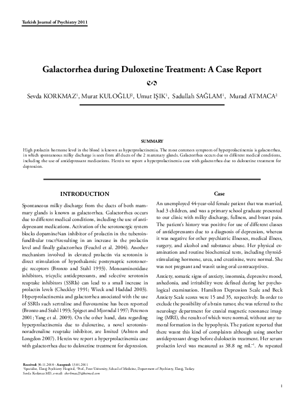 (PDF) Galactorrhea during duloxetine treatment: a case report