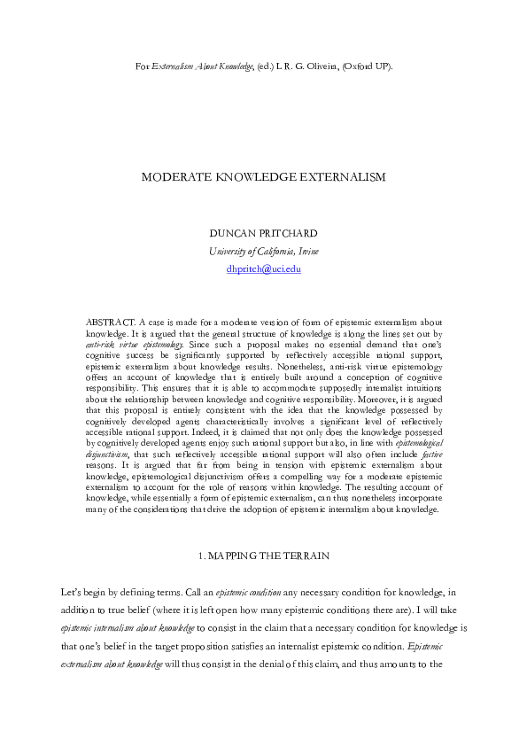(PDF) MODERATE KNOWLEDGE EXTERNALISM