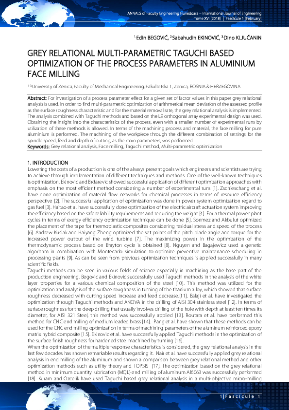 Pdf Grey Relational Multi Parametric Taguchi Based Optimization Of The Process Parameters In