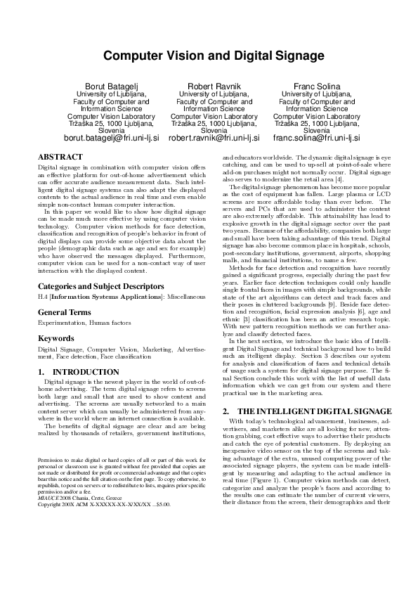 (PDF) Computer vision and digital signage
