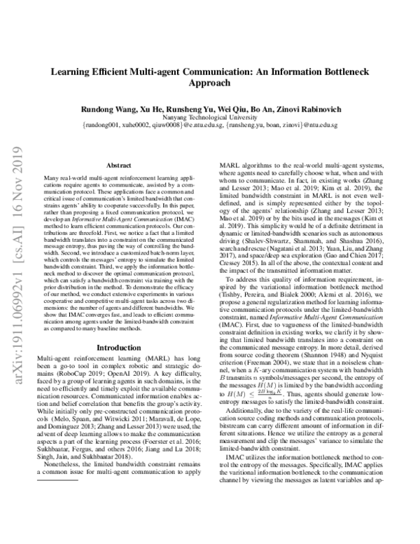 Pdf Efficient Multi Agent Communication Via Imac 