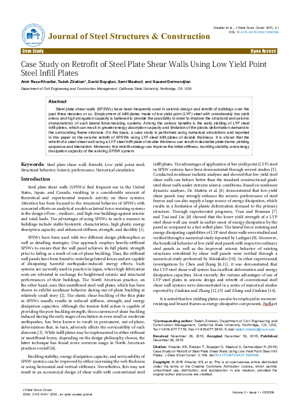 (PDF) Case Study on Retrofit of Steel Plate Shear Walls Using Low Yield ...