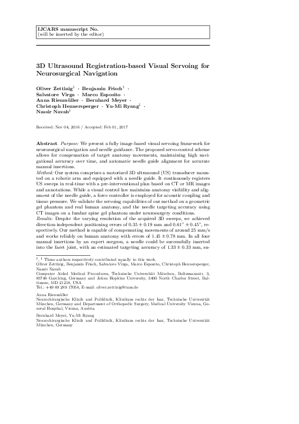(PDF) 3D ultrasound registration-based visual servoing for neurosurgical navigation