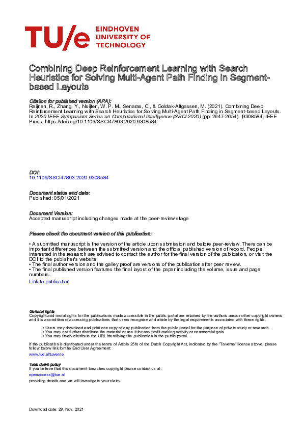 Pdf Combining Deep Reinforcement Learning With Search Heuristics For