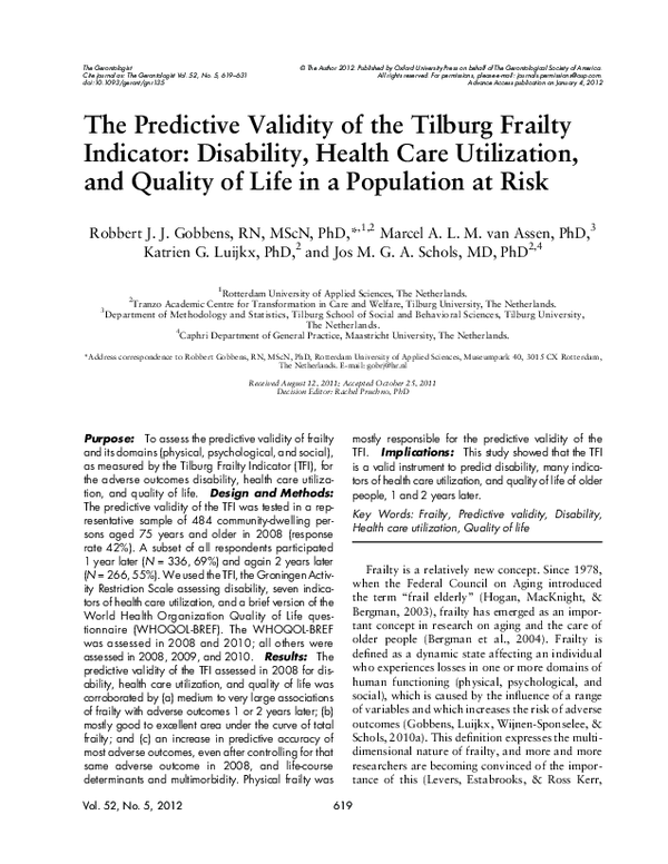 (PDF) The predictive validity of the Tilburg Frailty Indicator (abstract)