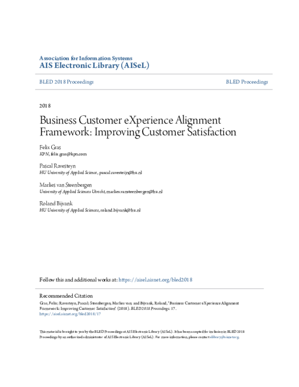 (PDF) Business Customer eXperience Alignment Framework: Improving ...