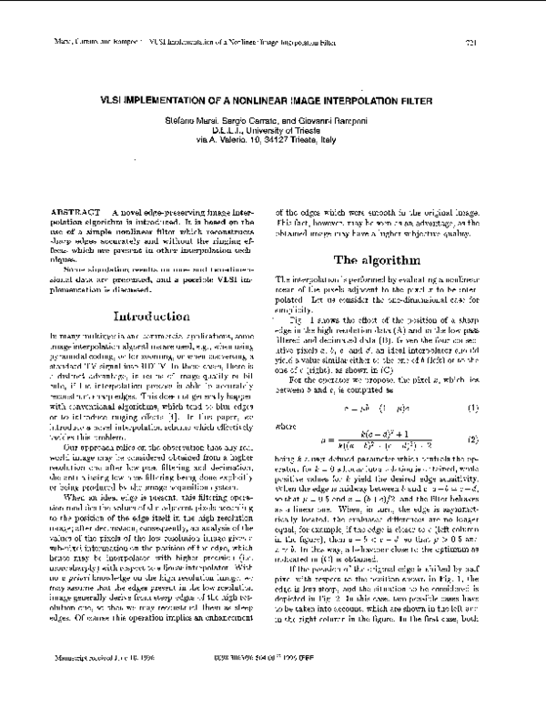 Pdf Vlsi Implementation Of A Nonlinear Image Interpolation Filter 