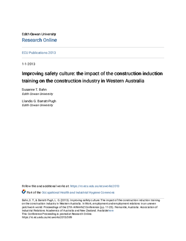 (PDF) Improving safety culture: the impact of the construction ...